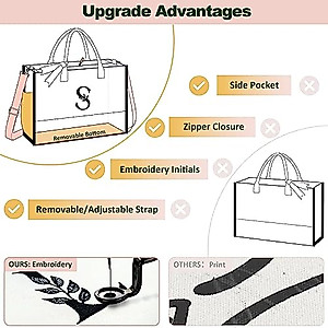 AUNOOL Initial Tote Bag with Zipper and Pockets Birthday Gifts for Women Canvas Beach Bag with Strap Personalized Present Bag for Wedding Christmas Holiday Bridal Shower Gift Bridesmaid Gifts Letter S