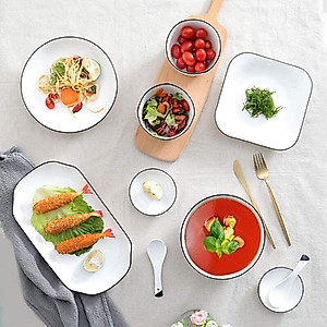 Dishes/Plate/Bowl Set,Simplest White Black Lines Ceramics Dinnerware Set of 29 Pieces Porcelain Dinner Set for Family Service for 8 People