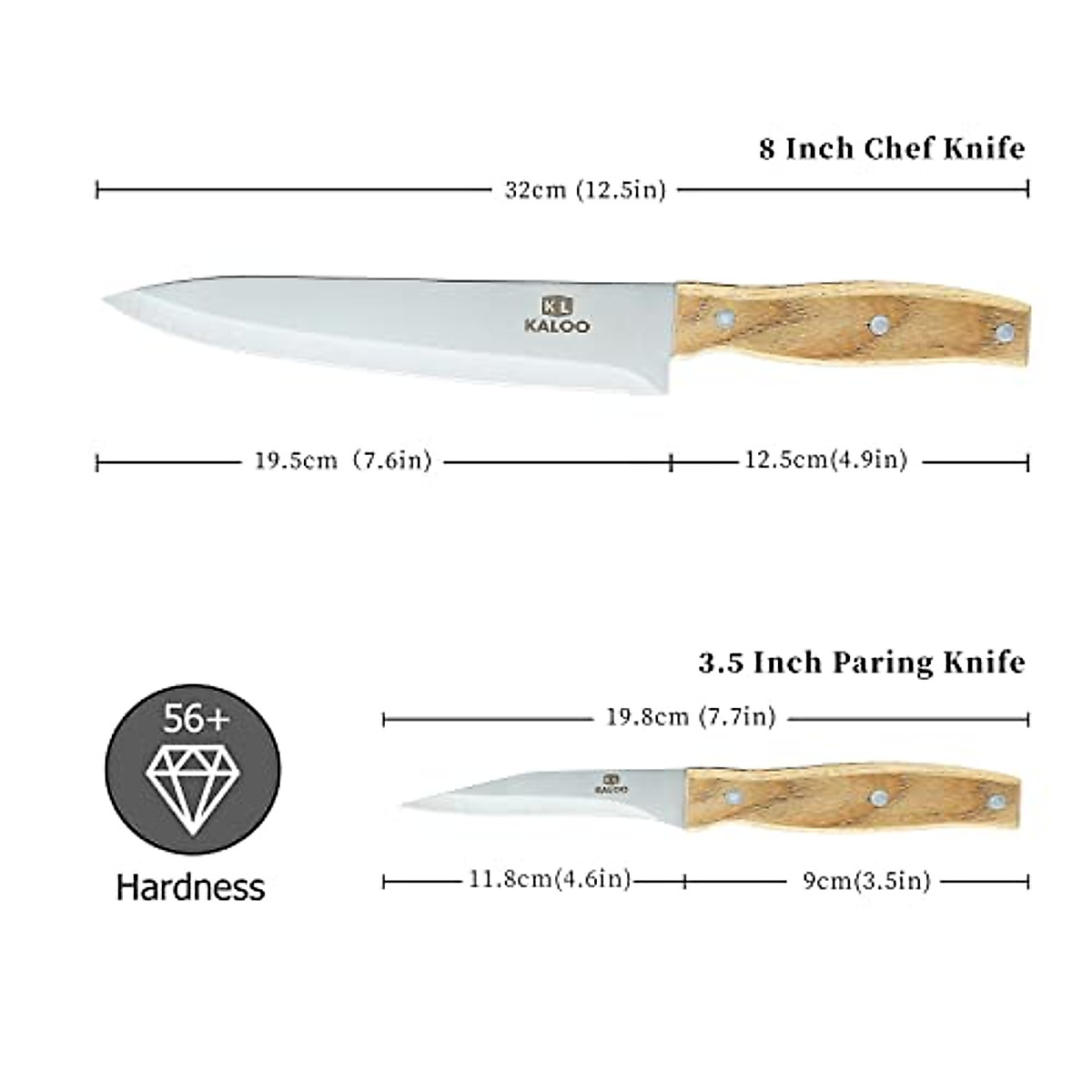KL KALOO 2PCS Kitchen Knives, 8 inch Chef's Knife and 3.5 inch Paring Knife, Professional Chef Knife with German Stainless Steel Blade and Wooden Handle