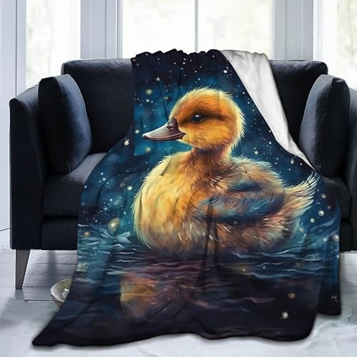 SARA NELL Duck Blanket, Cute Yellow Duck Swim on Magic Starry Sky Space Flannel Throw Blanket, Soft Plush Duck Gifts for Girls Boys, Kids Funny Ducks Prirt Birthday Ideas,40 in x 50 in