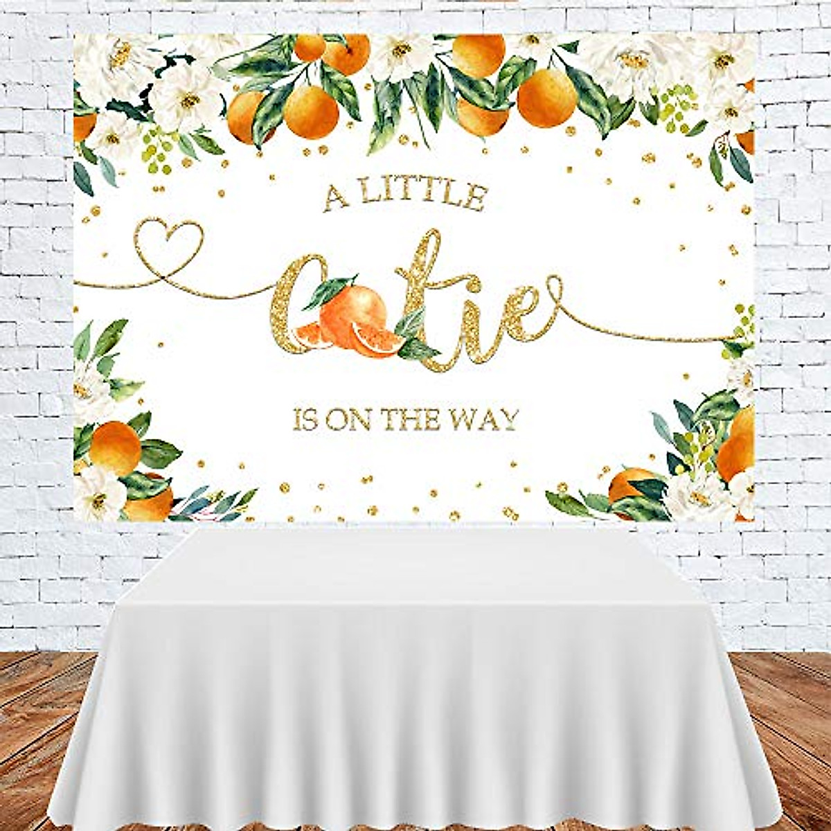 Lofaris A Little Cutie is On The Way Baby Shower Backdrop Citrus Orange Gender Reveal Background Greenery Orange Floral Newborn Baby Birthday Party Decorations for Girls Photo Booth Props 7x5ft
