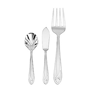 Pfaltzgraff Mirage Frost 45-Piece Stainless Steel Flatware Set with Serving Utensil Set and Metal Storage Caddy, Service for 8