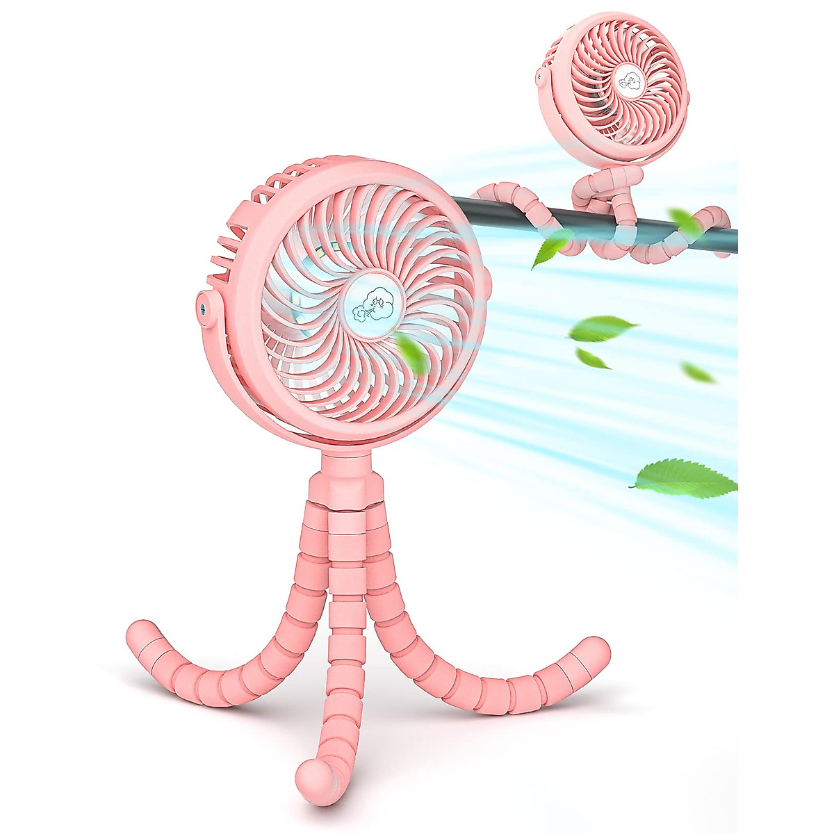 Creiv Stroller Fan, Baby Stroller Fans Clip On Car Seat, Battery Operated Portable Fan with 3 Level Wind Speeds and LED Lighting Available for Stroller, Car Seat and more