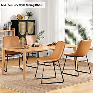 Soohow Set of 2, Kitchen Room Mid Century Midcentury Modern Faux Leather Comfortable, Home, Bistro Coffee Shop, 18" Dining Chairs 2 PCS, Whiskey Brown