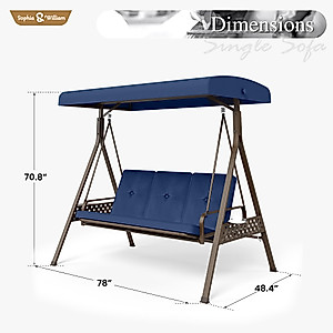 Sophia & William Outdoor Porch Swing with Adjustable Canopy,3-Seat Patio Swing Chair with Weather Resistant Steel Frame for Backyard Front Porch Lawn, Removable Cushions and Iron Tea Tray,Blue