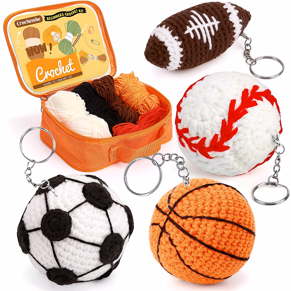 Crochetobe Crochet Kit for Beginners - 4 PCS Sports Balls Crochet, Complete Crochet Set includes Step-by-Step Instructions and Video Tutorials, Beginner Crochet Kit for Adults (Patent Product)