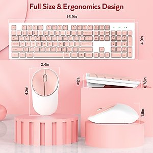 Wireless Keyboard and Mouse Combo with 7 Colored Backlits, Wrist Rest, Rechargeable Ergonomic Keyboard with Phone Holder, Silent Lighted Full Size Combo for Window, Mac, PC, Laptop-Trueque (Pink)