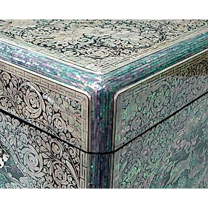 Mother of Pearl Inlay Decorative Long Life Symbols Design Lacquer Wooden Handcrafted Art Jewelry Wedding Trinket Keepsake Treasure Box Ring Case Chest Organizer