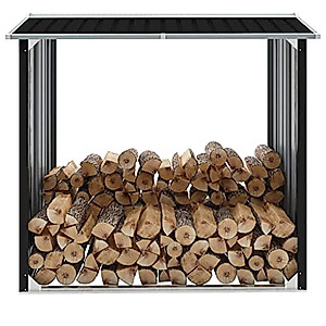 vidaXL Garden Log Storage Shed Heavy Duty Outdoor Backyard Timber Storage Cabin Firewood House Galvanized Steel 67.7" Gray