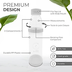 Sensible Creations Re-Fill Powder Container to-Go, 2-Compartment Powder Travel Dispenser with Measurements - Powder Container for Protein Powder or Pre-Workout to use On-The-Go (White)