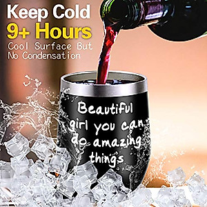 ShangTianFeng Inspirational gifts for women,daughter birthday gift,teenage girls gift, mom gift, best friends gifts,12oz Insulated wine tumbler with lid,beautiful girl you can do amazing things