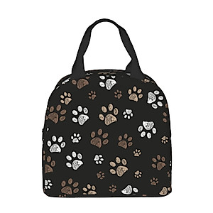 AuHomea Doodle Paw Print Brown Lunch Bag For Women Men Insulated Lunch Box For Adult Reusable Lunch Bags With Pocket Zippers For Work, Picnic, School Or Travel