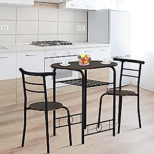 Kinfant 3 Piece Dining Table Set - Kitchen Breakfast Dining Table, Small Table and 2 Chairs w/Metal Frame and Storage Shelf for Home Kitchen Dining Room, Small Space, Brown