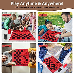 Giant Checkers Board Games, 3 in 1 Tic Tac Toe Board Game with 24 Checker Pieces Reversible Rug - Indoor and Outdoor Games for Family & Party -Gift Ideas for Teen Boys, Kids, Adults