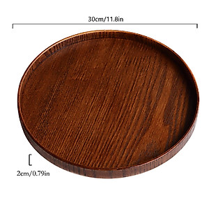 Solid Wood Serving Tray, Round Non-Slip Tea Coffee Snack Plate Food Meals Serving Tray with Raised Edges for Home Kitchen Restaurant (11.8inch, Brown)