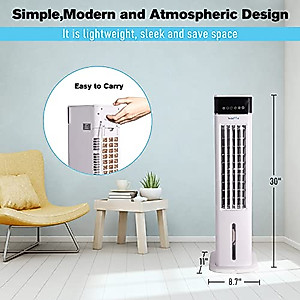 E-Macht Evaporative Air Cooler with Fan & Humidifier, 3-in-1 Portable Air Conditioners, 3 Speeds & 3 Modes, 80° Oscillation Swamp Cooler for Bedroom with Remote Control, 3L Water Tank, 2 Ice Packs