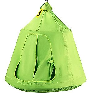 VEVOR Hanging Tree Tent, Max.440lbs Capacity, Tree Tent Swing Hangout Hugglepod with LED Rainbow Decoration Light Inflatable Cushion, Ceiling Hammock Tent for Kids & Adult Indoor Outdoor, Green
