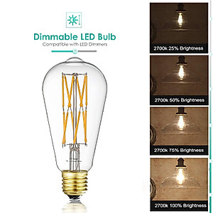 Leools 10W Edison Style Vintage LED Filament Light Bulb,100 Watt Equivalent Light Bulbs,Dimmable,Warm White 2700K,1200LM,ST64, E26 Medium Base Lamp, Antique Shape, (2 Pack)