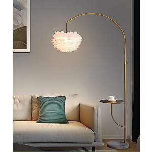 Surpars House White Feather Floor Lamp with Table,Great Floor Light Height Adjustable (Gold)