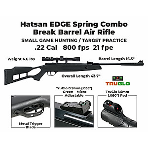 Hatsan Edge .22 Cal 1000 FPS / 21 FPE - Brake Barrel Air Rifle .22 Caliber w/ 3-9X32 Scope, QuietEnergy (QE) & Spring Piston | Small & Medium Game air Gun + Wearable4U 250x Pellets Bundle