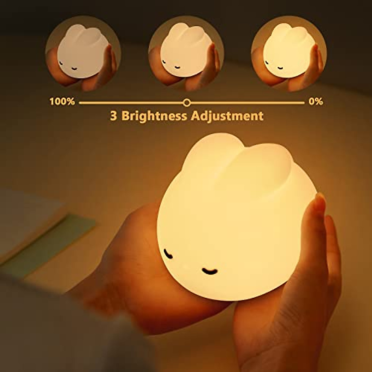 POQCCT Decor Night Light for Kids USB Rechargeable Cute Bunny LED Lamp with Timer & Touch Control Rabbit Shape Dimmable Warm Night Lights for Baby Breastfeeding Sleep Nursery Soft Eye Caring