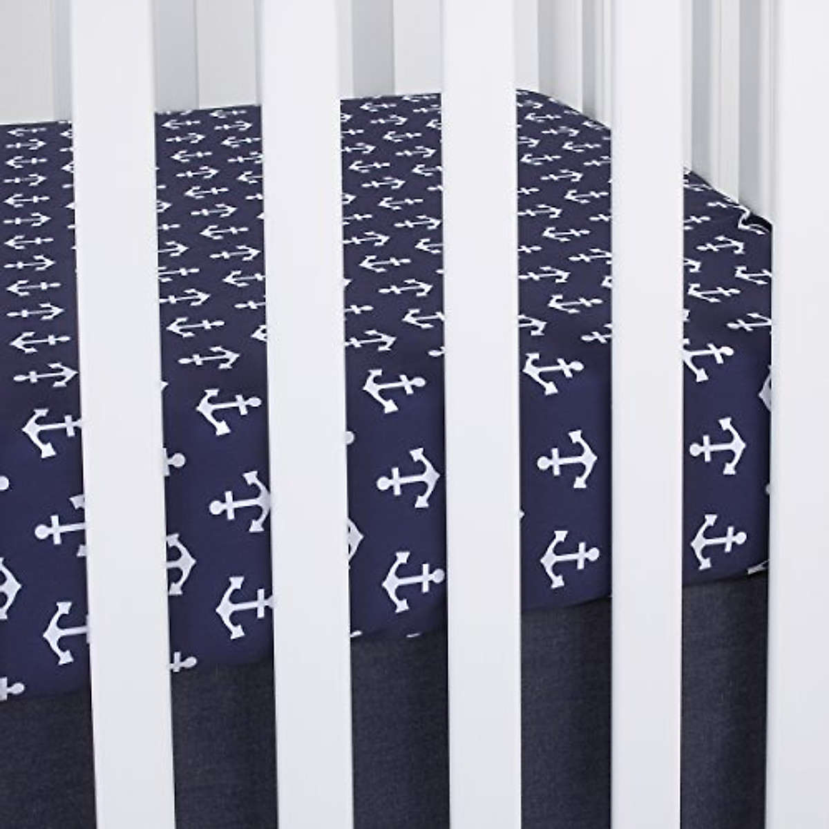 NoJo 100% Cotton Fitted Crib Sheet, Anchors, Navy/White