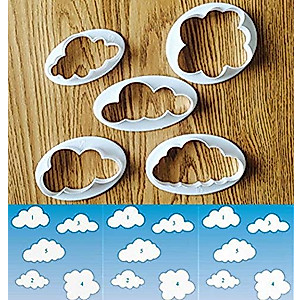 Palksky Cloud Fondant Cutter Fluffy Cloud Plastic Cookie Cutter Cake Mold Sugar Craft Mold Cake Decorating Tools(5PCS)