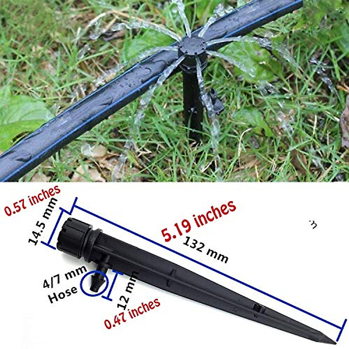 Axe Sickle Set of 100 Drip Emitters Perfect for 4mm / 7mm Tube, Adjustable 360 Degree Water Flow Drip Irrigation System for Watering System.