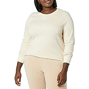 Amazon Essentials Women's French Terry Fleece Crewneck Sweatshirt (Available in Plus Size), Beige Zebra Stripe Print, Medium