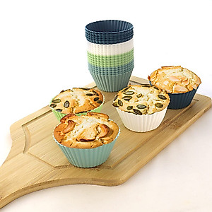 WYBG 24 Pcs Reusable Silicon Muffin Molds Food Grade Silicone Muffin Molders Non-Stick Silicone Cupcake Molds Reusable Cupcake Liners Mini Cake Molds Baking Cups Kitchen Bakeware in 4 Colors