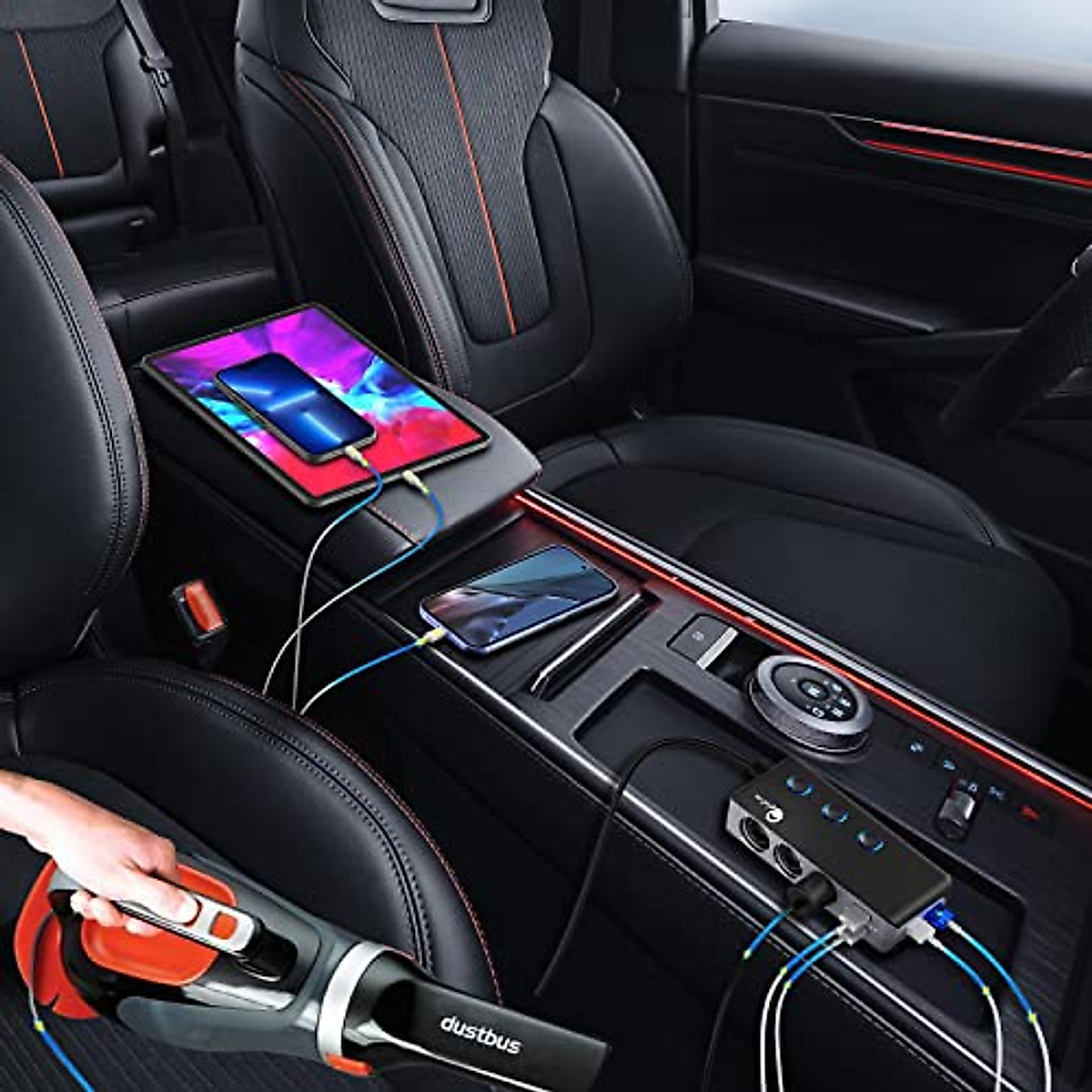 Quick Charge 3.0 Cigarette Lighter Splitter, Qidoe 3 Socket 180W Cigarette Lighter Adapter with 4 USB Fast Charging, DC 12V/24V Cigarette Outlet LED Voltmeter Independent Button for All Car Devices