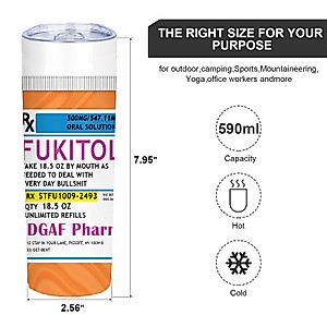 Fukitol Insulated Skinny Tumblers Cup Coffee Mug with Lid honest placebo pill 20oz Reusable Stainless Steel Water Bottle for Hot & Cold Drinks Tea Cup Iced Coffee Travel Mug (Pack of 1)