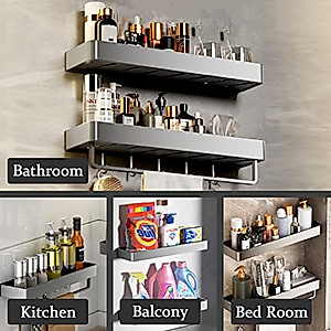 Wallesun Shower Caddy, 2-Pack Adhesive Shower Wall Caddy With Hook, Shower Organizer With Towel Bar, Adhesive Wall Shelf For Bathroom, Shampoo Holder for Shower