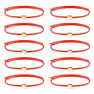 YJT Heart Wish Bracelet/Anklet That Fall Off Make A Wish Red String Bracelets for Women Teen Girls Handmade Jewelry Adjustable 7" to 11.8", 10 pc