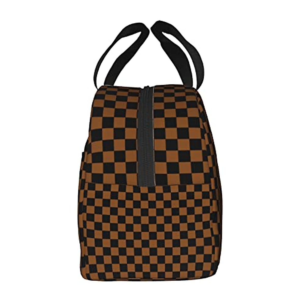 ayvcxui Brown and Black Plaid Race Checkered Flag Lunch Tote Reusable Lunch Bag Insulated Lunch Box for Students Work Outdoor Travel PicnicThermal Portable Bento Box Handbags Tote