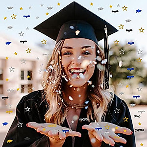 Graduation Party-Decorations Navy-Blue Gold-Silver Confetti - Congrats,Grad,Star,Graduation Cap,Diploma Table Decor Confetti Graduation 2023 Lasting Surprise