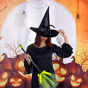 hoyuwak Black Witch Hat for Women Halloween Feather Witch Hat with Veil Roses Mesh Wizard Accessories for Women Girls Costume Dress Up Masquerade Cosplay