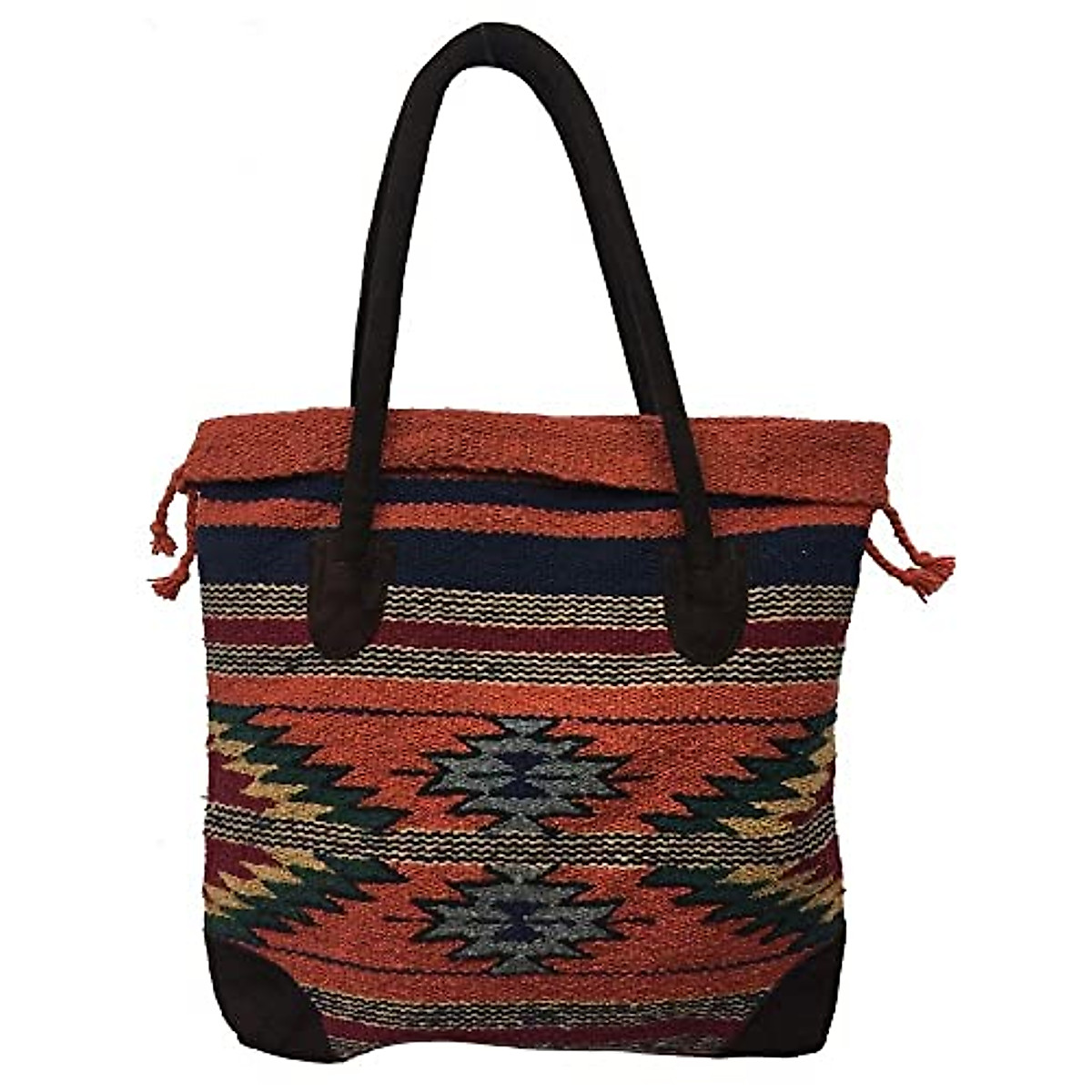 Monterrey Ladies Tote Purse Handwoven Southwestern Aztec Print Suede Handles A