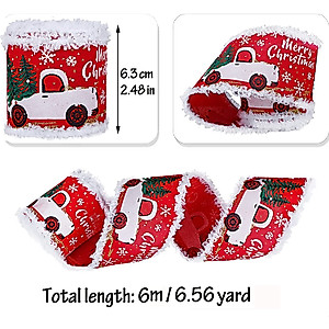 Christmas Ribbon Velvet Wired Edge, 2.5 Inches x 6.5 Yards Merry Christmas Car Snowflake Trees Burlap Ribbon for DIY Wreaths Floral Bow Gift Wrapping Xmas Party Decoration