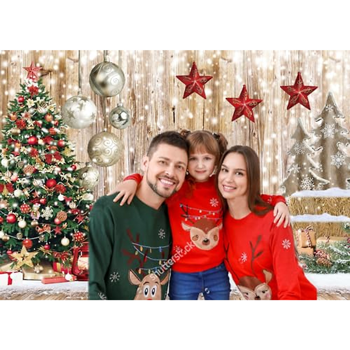 Dudaacvt 7x5Ft Christmas Backdrop Xmas Tree Gift Snow Vintage Wooden Floor Backdrop New Year Party Background Christmas House Party Background D679