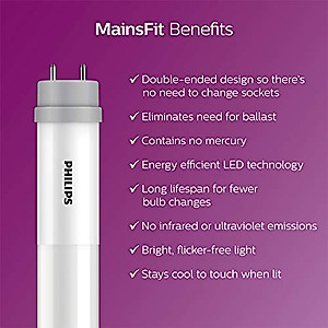 Philips LED 534172 Ballast Bypass 4-Foot T8 Tube Glass Light Bulb: 1800-Lumen, 4000-Kelvin, 14 (32-Watt Equivalent), Medium Bi-Pin G13 Base, Frosted, Cool White, 10-Pack