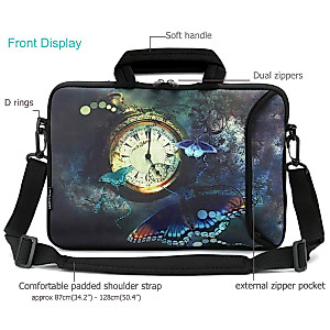 RICHEN 17 inch Laptop Shoulder Bag Carrying Case PC Cover Pouch with Handle Fits 15.6/16/17/17.3/17.4 inch Notebook (16-17.3 inch, Clock & Butterfly)