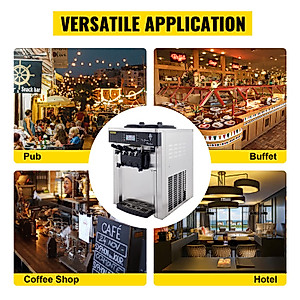 VEVOR Commercial Ice Cream Machine 5.3 to 7.4Gal per Hour Soft Serve with LED Display Auto Clean 3 Flavors Perfect for Restaurants Snack Bar, 2200W, Sliver