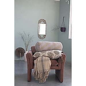 Bloomingville Recycled Cotton Blend Woven Plaid and Tassels Blanket Throw, Semi Double, Tan