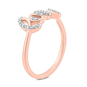 Diamond Accent Love Ring for Women in 18k 1-micron Yellow Gold-Plate, 18k 1-micron Rose Gold-Plate or 925 Sterling Silver, Women's Love Cursive Script Ring with Round Diamond Accent