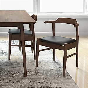 Pemberley Row Kathy Mid Century Dining Chairs with Upholstered Leather Seat Backrest Modern Kitchen Chairs Wooden Legs for for Kitchen, Dining Room, in Black (Set of 2)