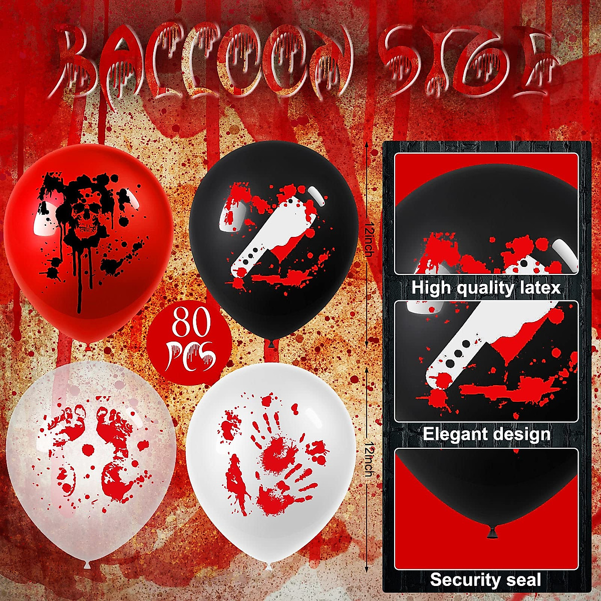 80 Pcs Halloween Balloons 12 Inch Blood Splatter Horror Movie Balloons Halloween Birthday Party Decorations Horror Themed Bloody Latex Balloons for Scary Halloween Supplies Decor, 4 Styles
