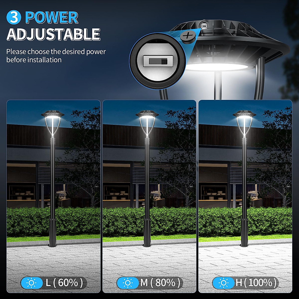 ADUB 150W 120W 90W LED Post Light 21,000 LM, DLC ETL Listed LED Post Light with Photocell 5000K, IP65 Lamp Post Light Outdoor Pole Fixture, Commercial Street Area Lighting for Parking lot Garden Yard