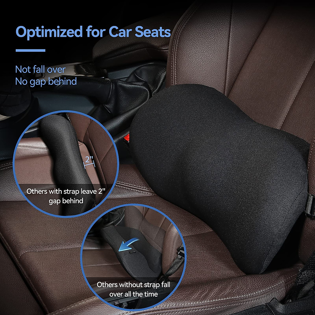 SHAKERINO Lumbar Support Pillow – Memory Foam Lumbar Pillow for Lower Back Support, Back Cushion with Strap for Pain Relief, Perfect Lumbar Support Pillow for Office Chair, Car Seat, Bed, Recliner