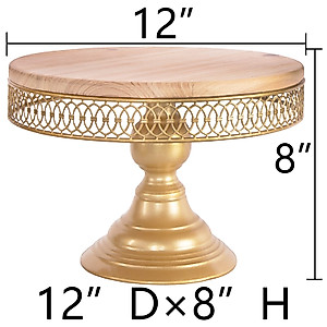 weharnar 12 in Cake Stand Round, Wooden Dessert Stands and Pedestal Cake Stand with Gold Base, Gold Cake Stand for Wedding Birthday Party